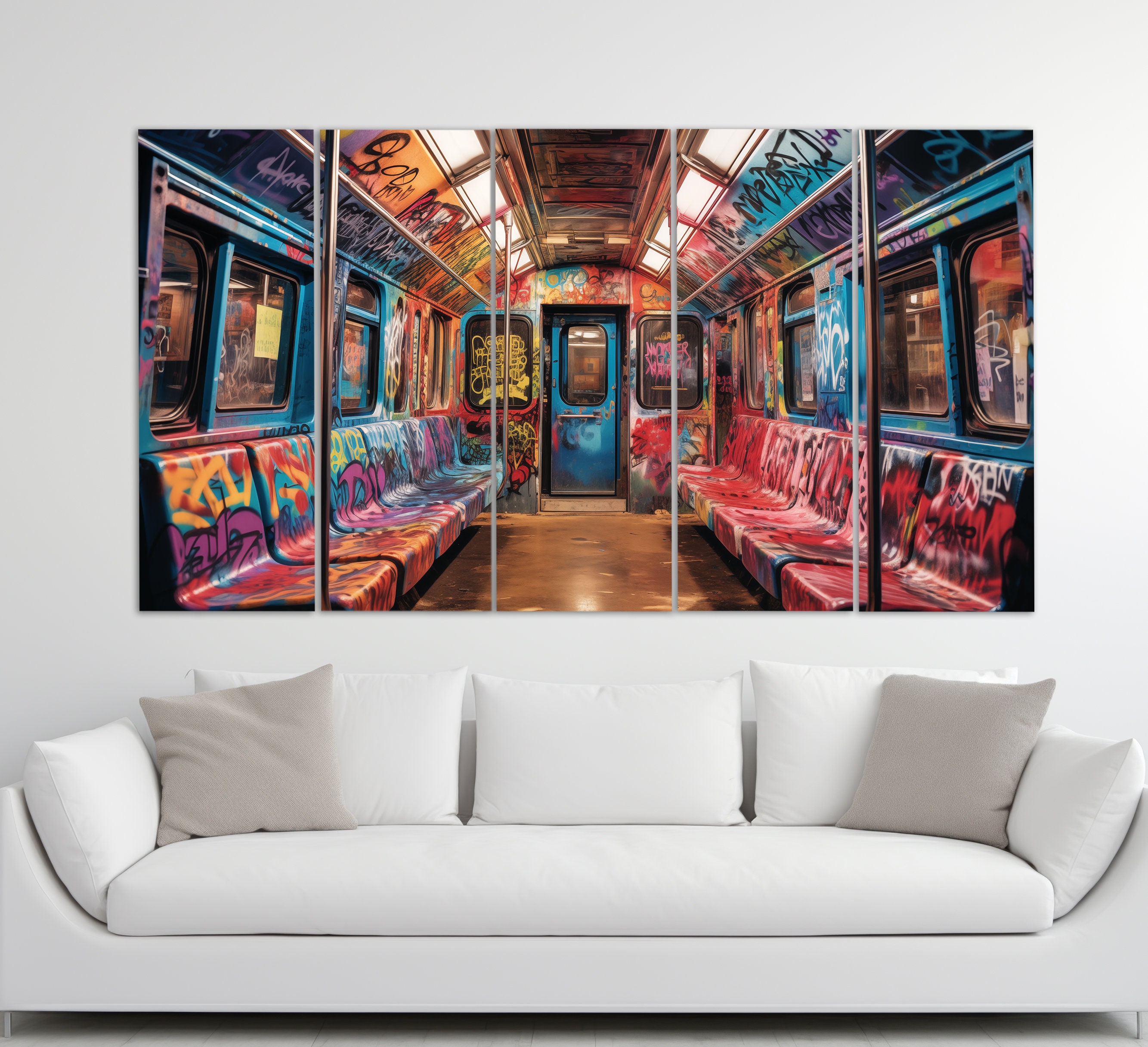 Subway Car Painted With Graffiti Canvas Print, Underground Wall Art ...