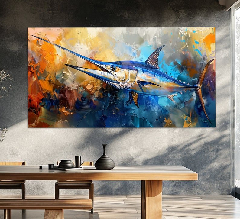 Abstract Blue Marlin Fish Canvas Print in a Painting Style, Blue Marlin ...