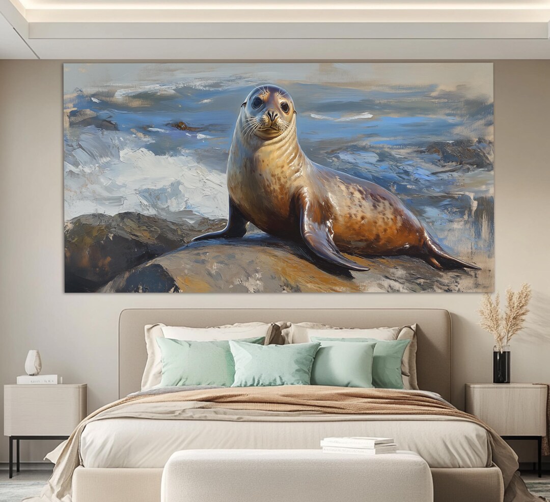 Cute Seal Canvas Print, Seal Wall Art, Abstract Seal Painting, Seal ...