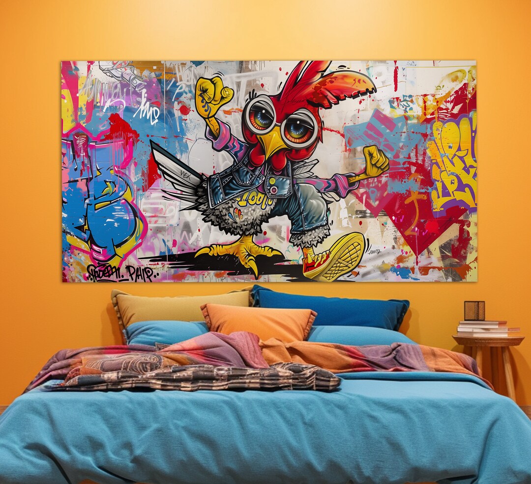 Abstract Rooster Canvas Print in a Pop Art Graffiti Style, Pop Art Wall ...