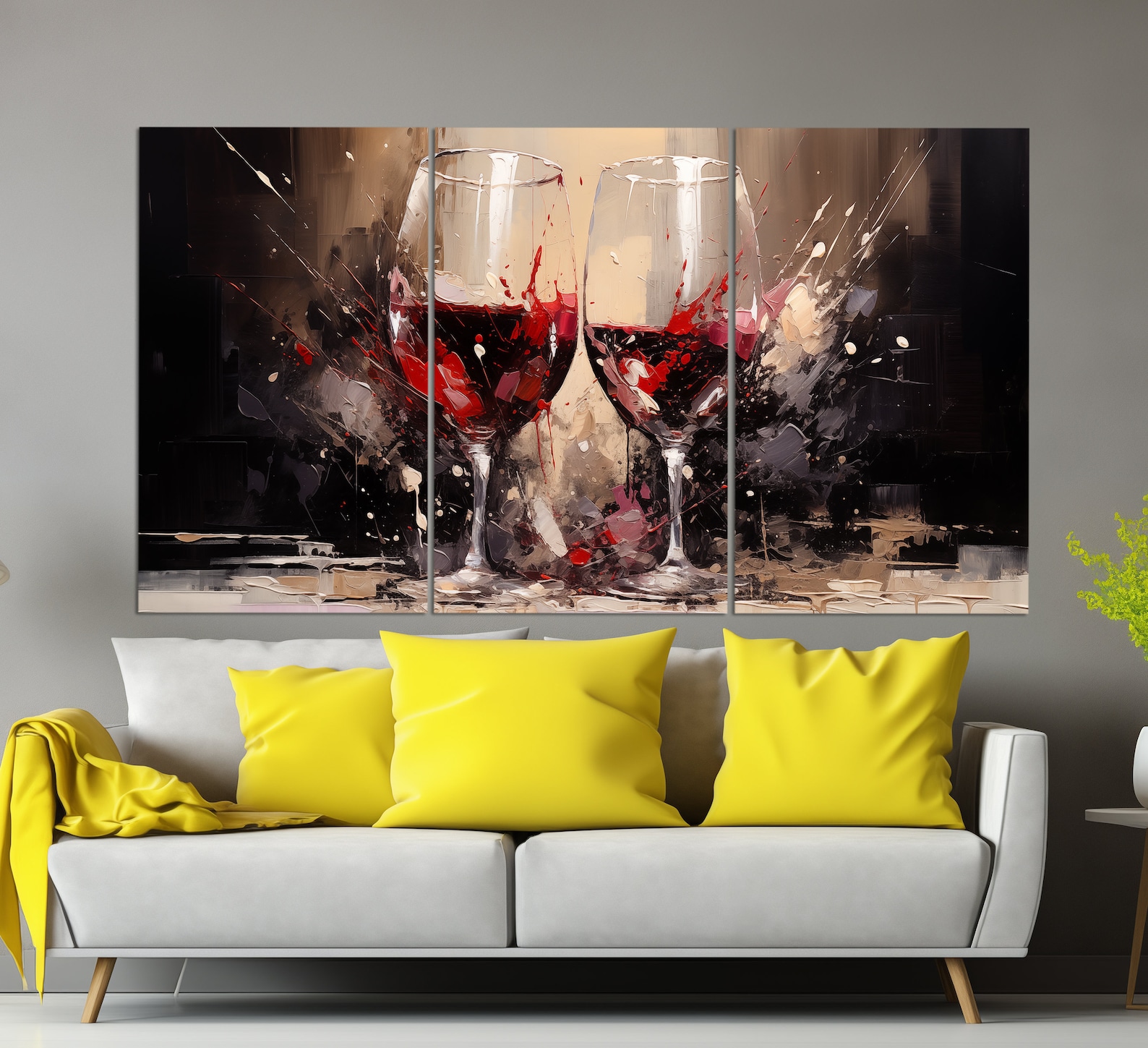 Wine Canvas Wall Art, Abstract Red Wine Glasses Canvas Print, Kitchen ...
