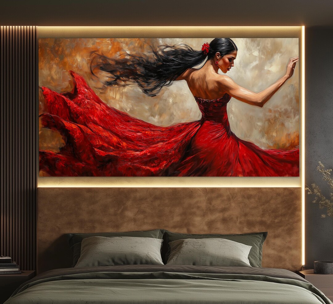 Flamenco Dance Canvas Print in an Oil Painting Style, Dancing Wall Art ...