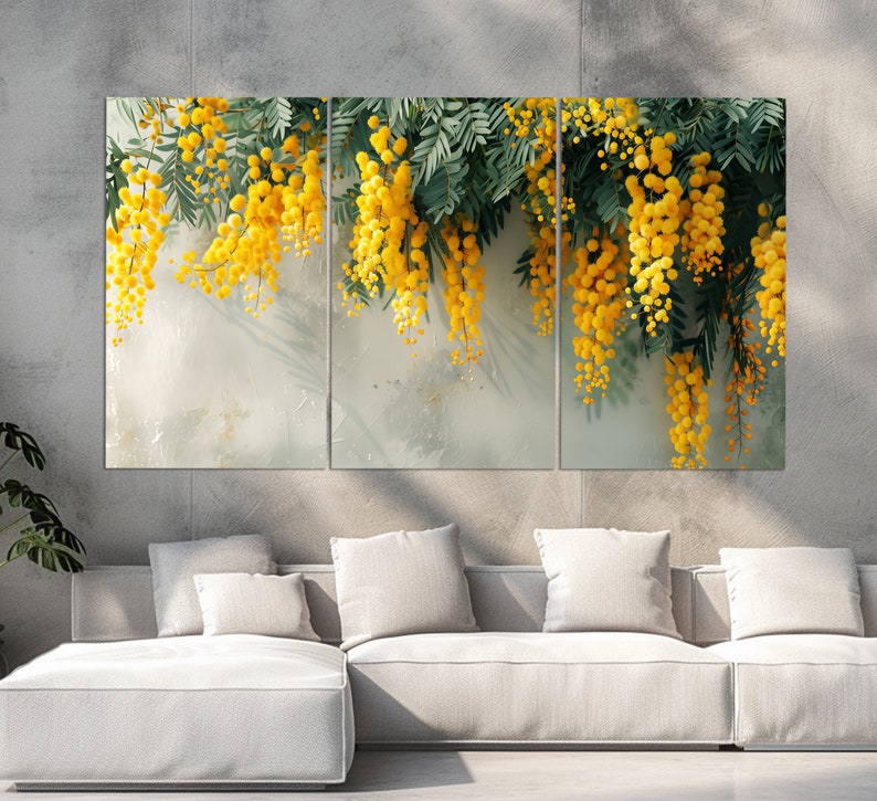 Mimosa Flowers Canvas Print, Abstract Mimosa Painting, Luxury Wall Art ...