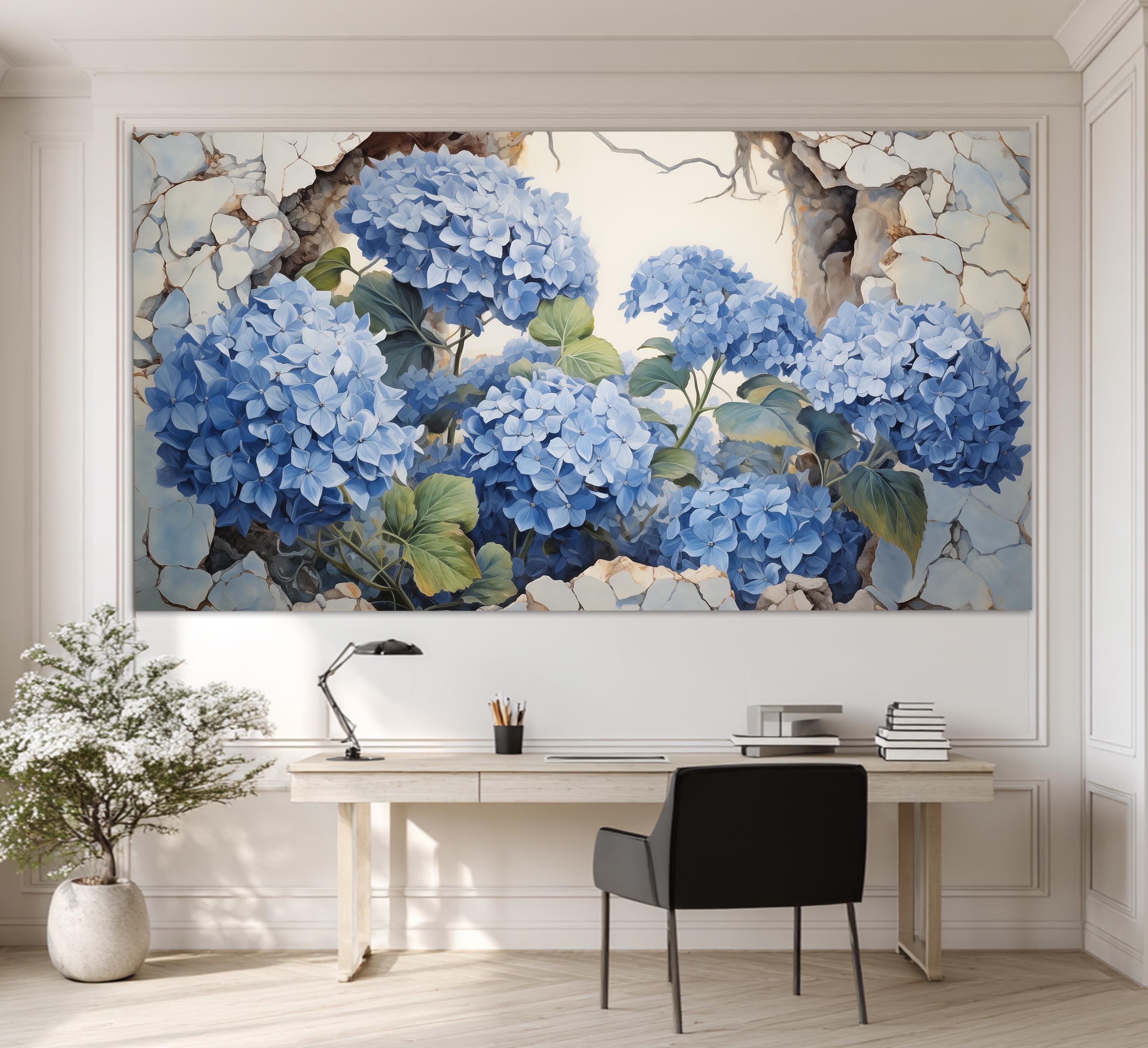 Blue Hydrangea Flowers Canvas Print, Floral Wall Decor, Romantic Wall ...