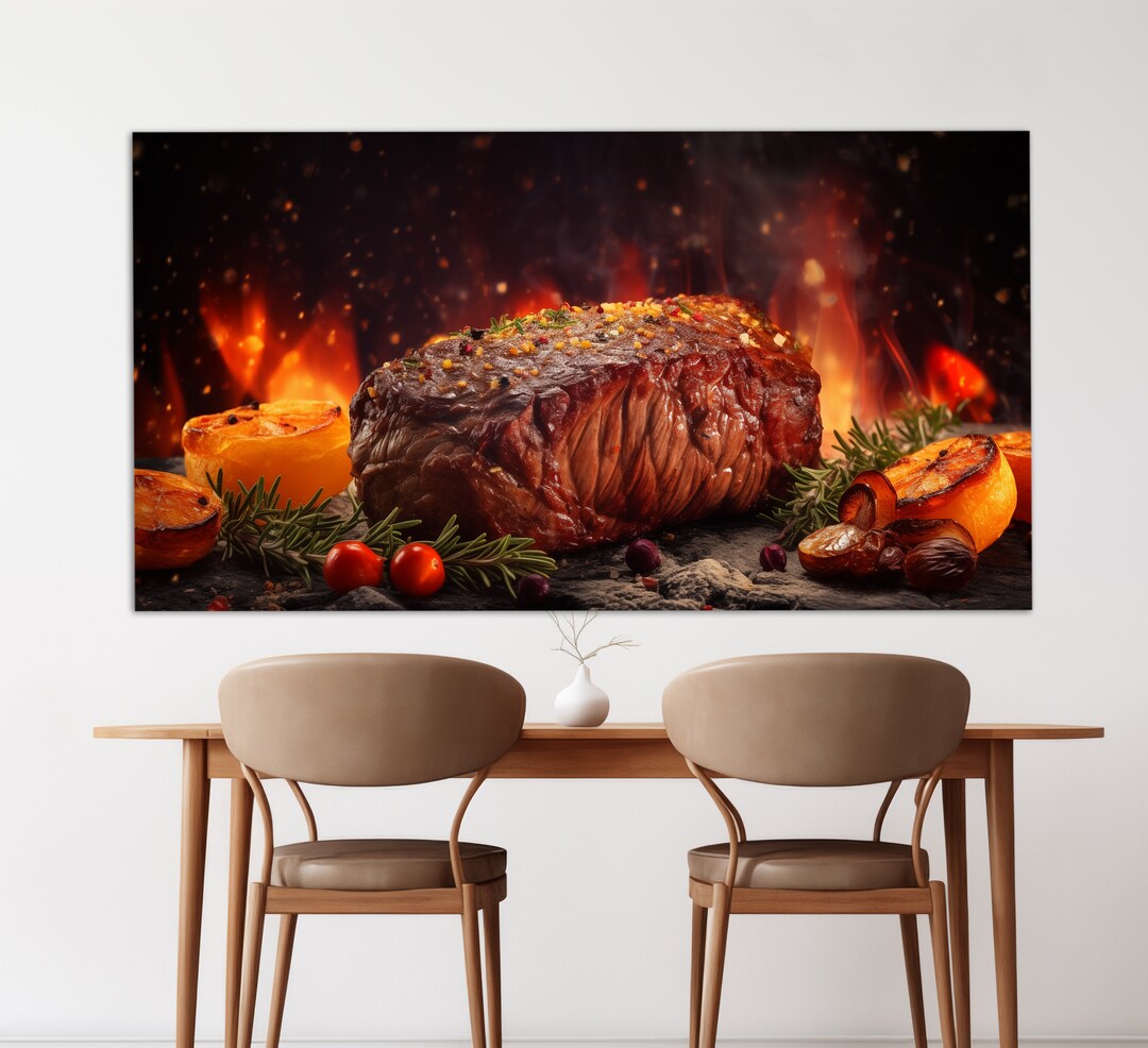 Juicy Steak Canvas Print, Kitchen Wall Decor, Meat Wall Art, Restaurant ...