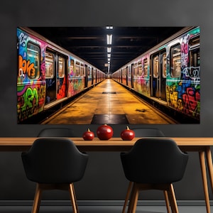 Metro Trains on Subway Station Painted With Graffiti Canvas Print ...