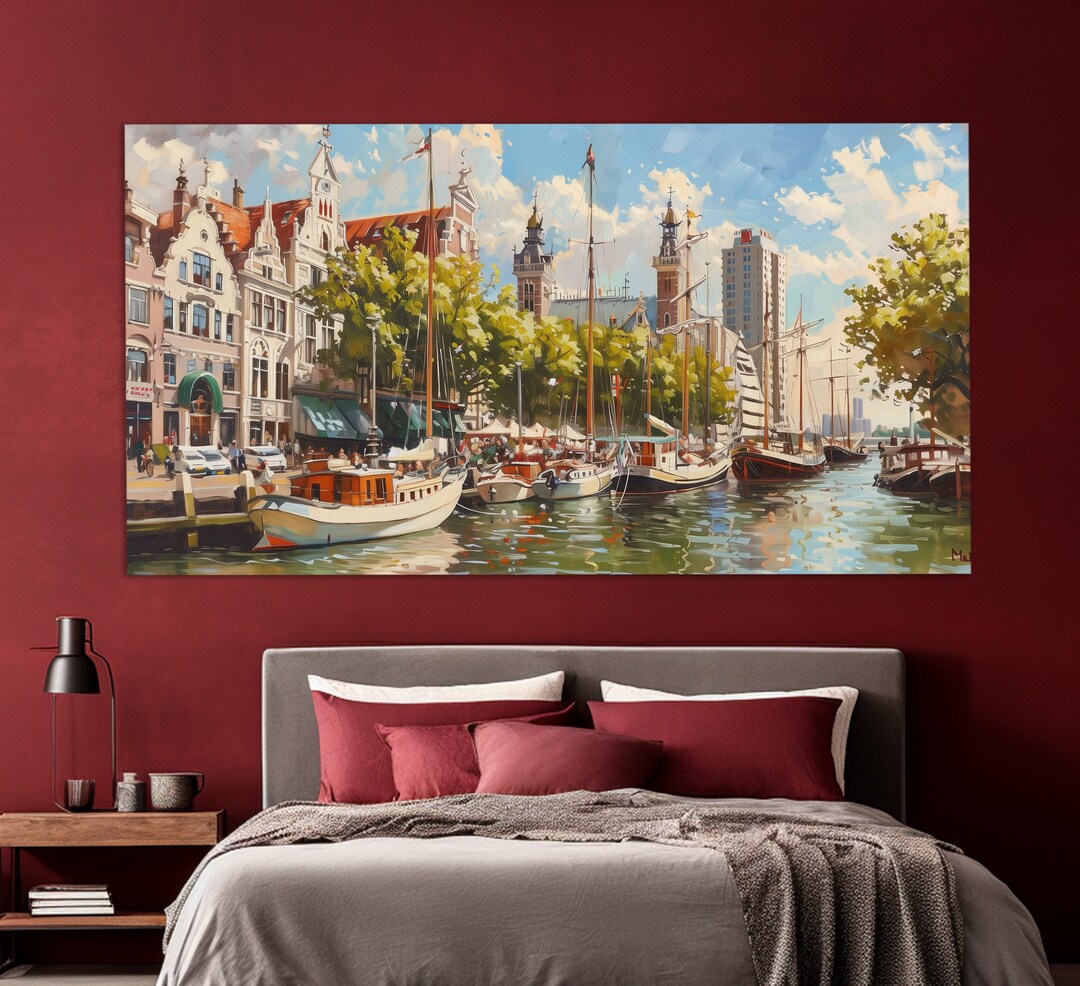 Rotterdam Canvas Print in a Vintage Oil Painting Style, Abstract ...