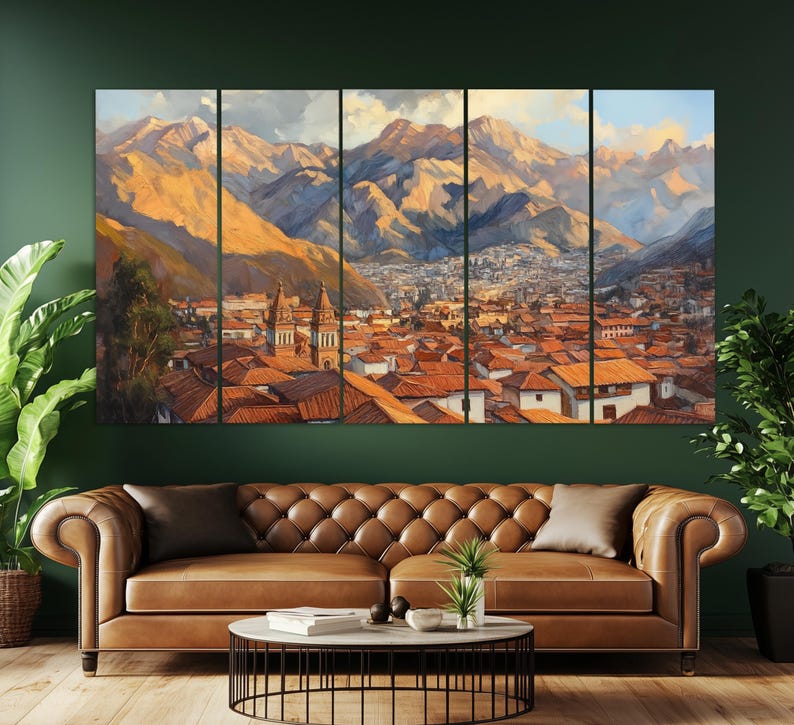 Peru Wall Art, Cusco Skyline Canvas Print in an Oil Painting Style ...