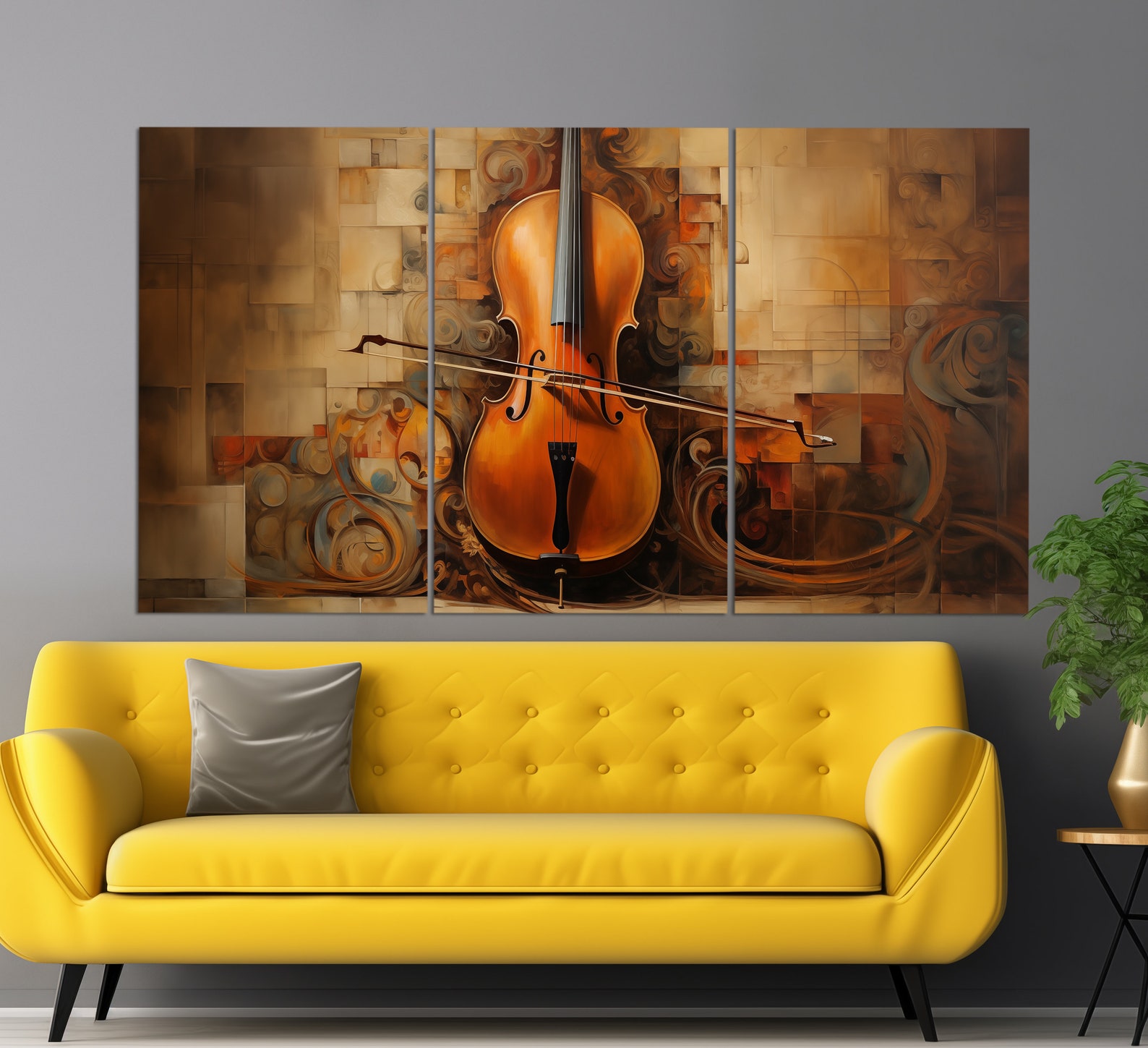 Abstract Cello Canvas Print in Retro Oil Painting Style, Cello Painting ...