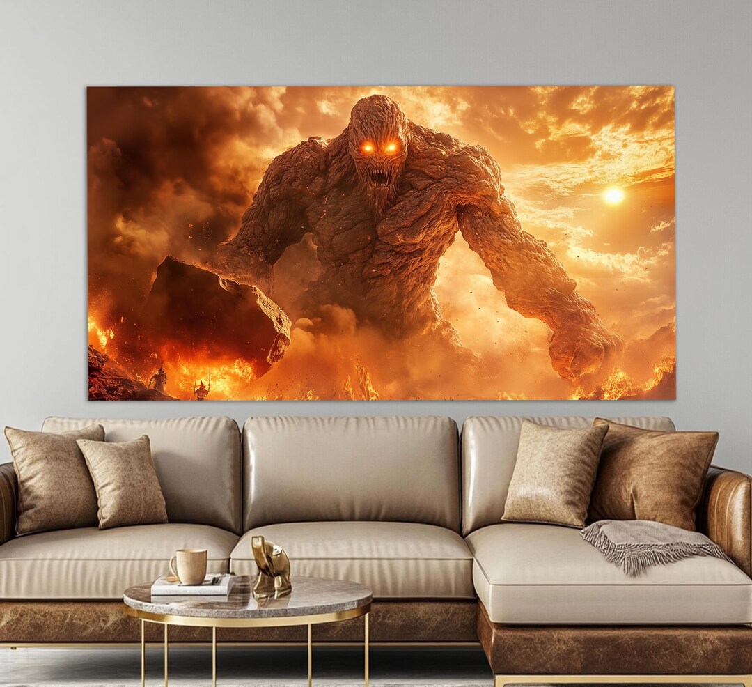 Fight With Cyclops Canvas Print in a Vintage Oil Painting Style ...
