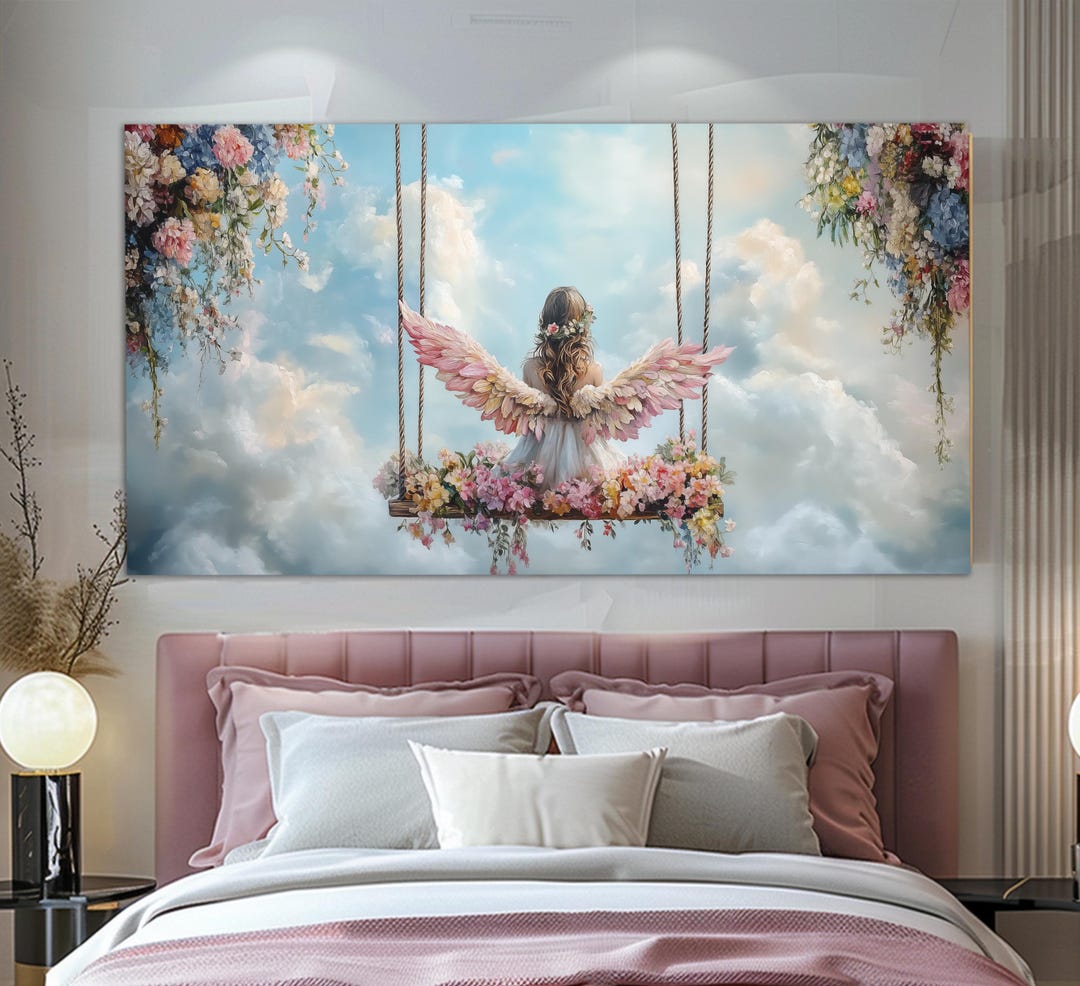 Little Angel on a Swing Canvas Print, Angels Wall Art, Kids Room Wall ...