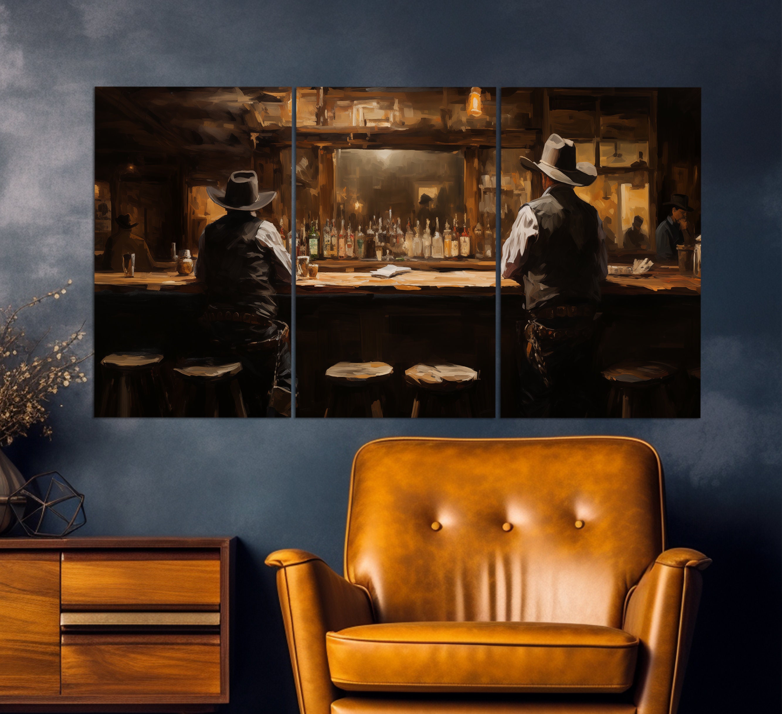 Retro Pub Canvas Print, Vintage Pub Painting, Western Wall Art, Wild ...