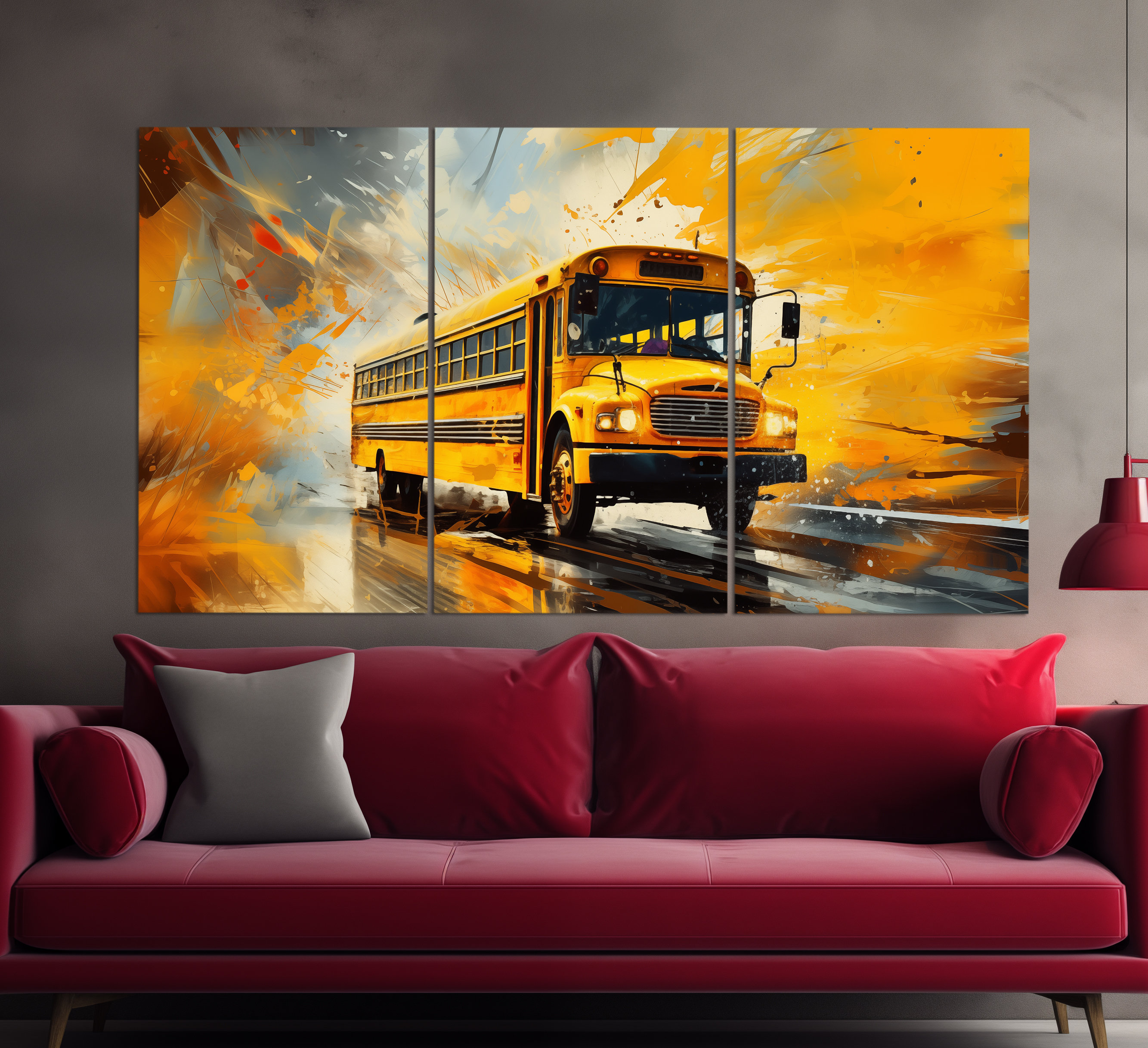 Abstract School Bus Canvas Print in an Oil Painting Style, School Bus ...
