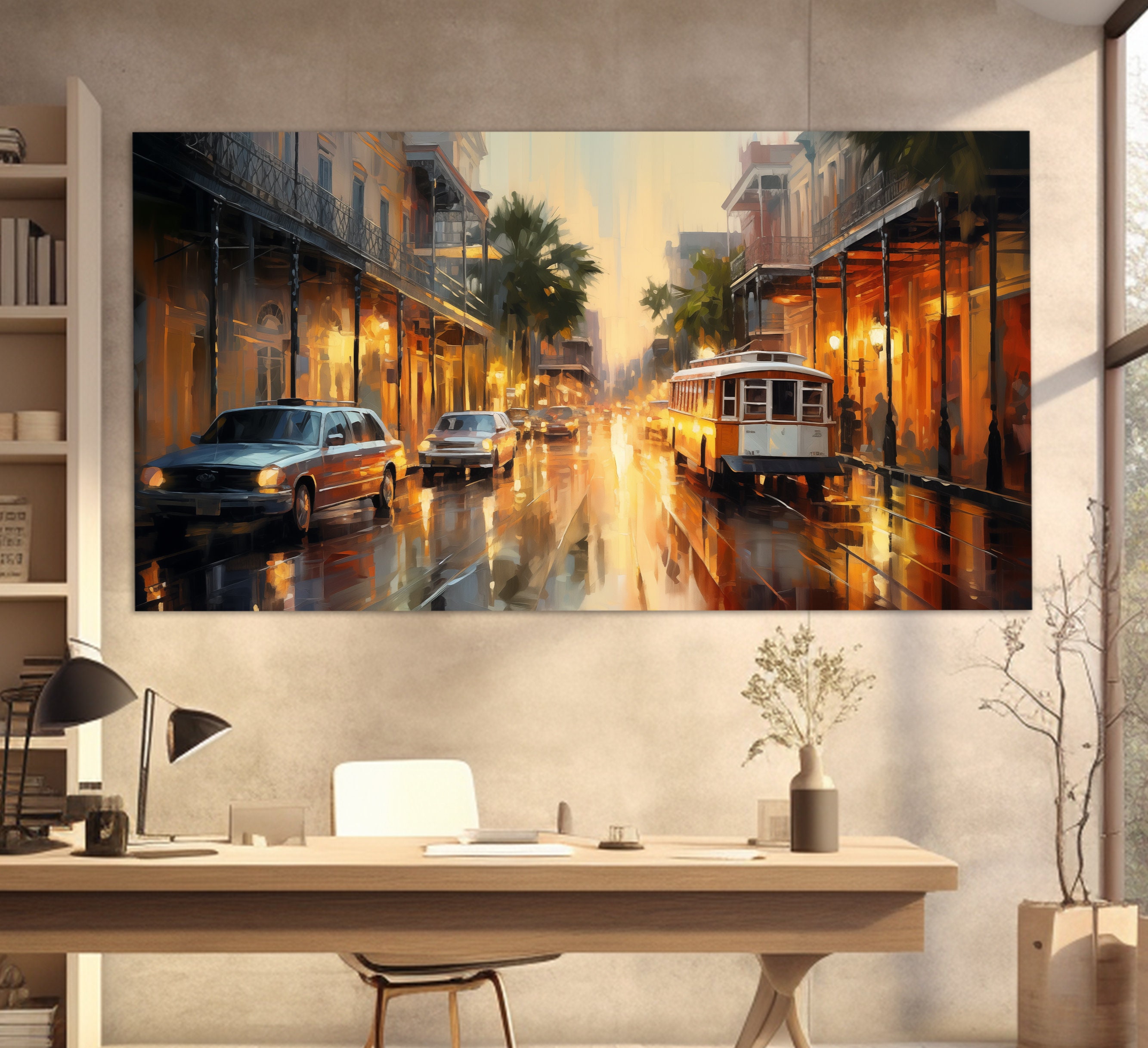 Abstract New Orleans Downtown Canvas Print in a Vintage Oil Painting ...