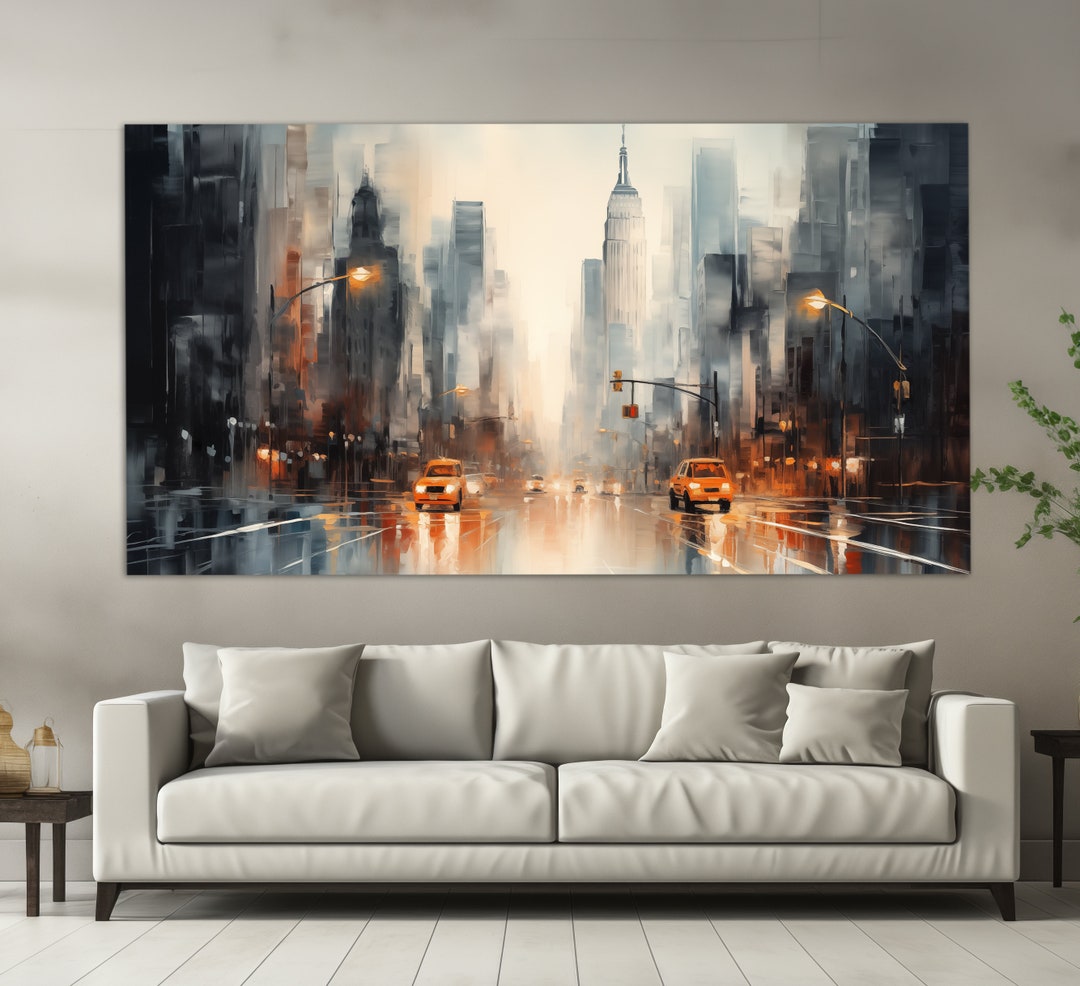New York Canvas Print in a Vintage Oil Painting Style, Abstract New ...