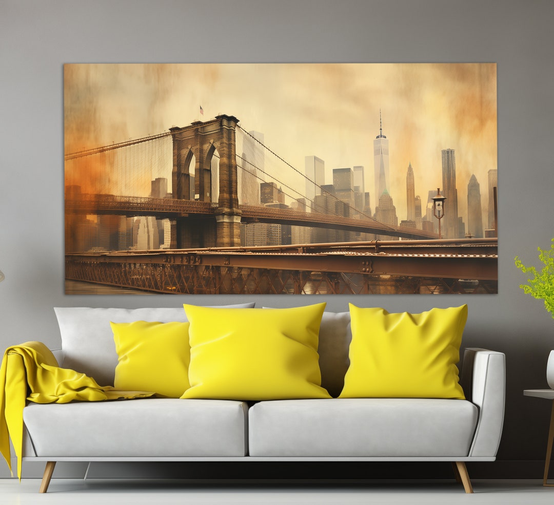 Brooklyn Bridge Canvas Print in a Vintage Oil Painting Style, Abstract ...