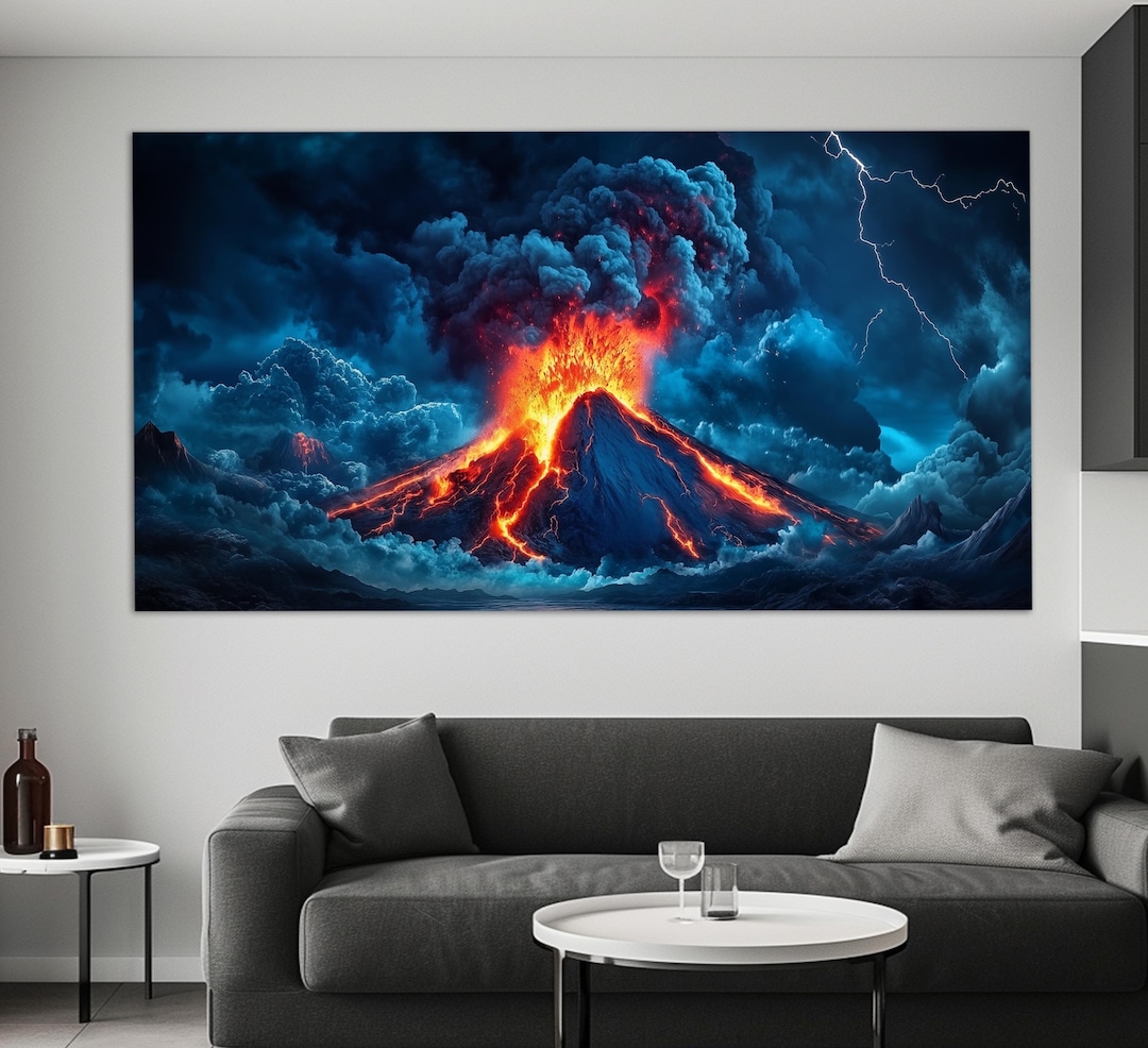 Abstract Volcanic Eruption Canvas Print, Large Volcano Painting ...