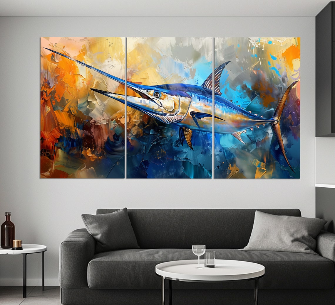 Abstract Blue Marlin Fish Canvas Print in a Painting Style, Blue Marlin ...