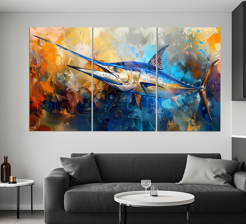 Abstract Blue Marlin Fish Canvas Print in a Painting Style, Blue Marlin ...