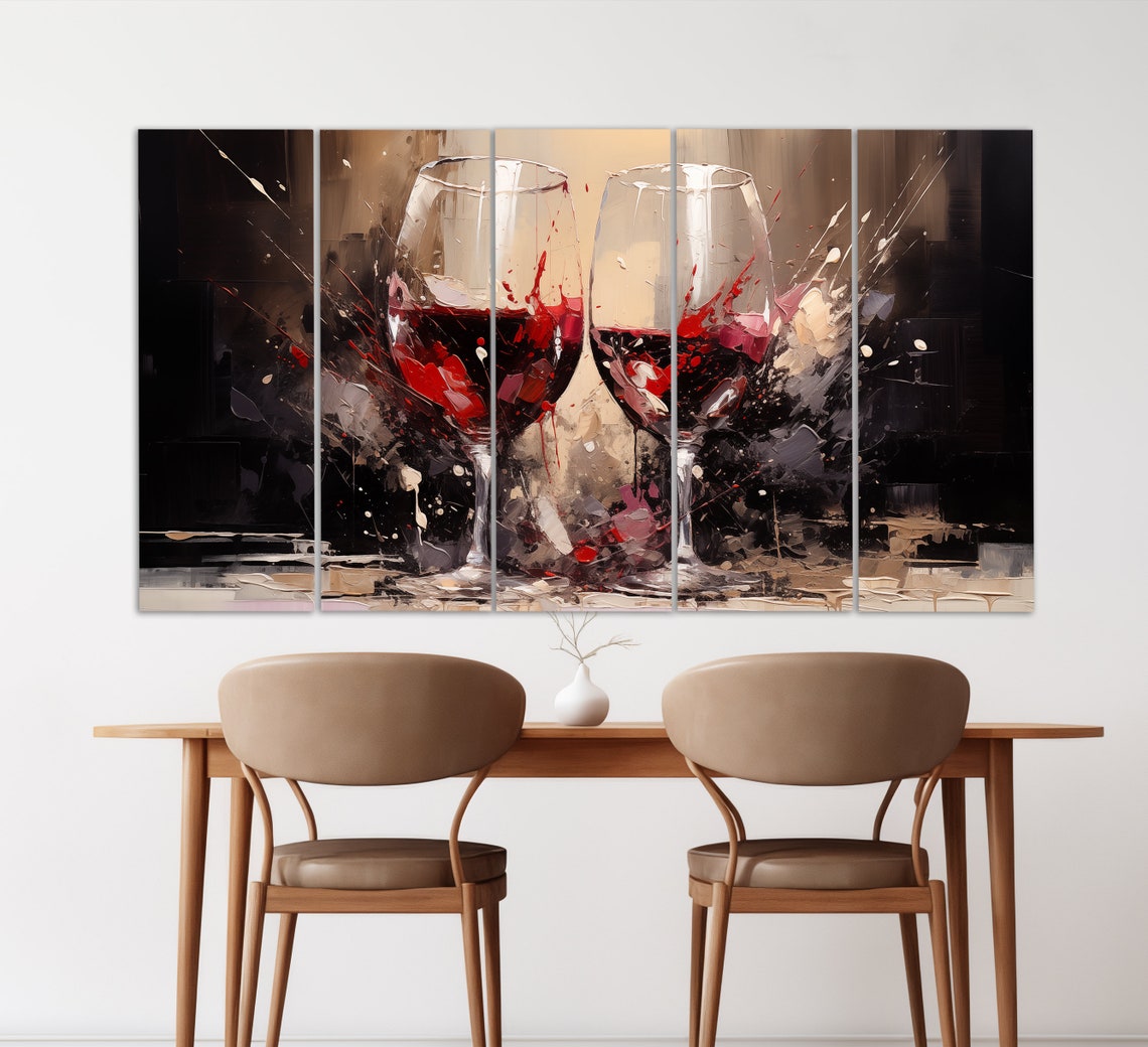 Wine Canvas Wall Art, Abstract Red Wine Glasses Canvas Print, Kitchen ...