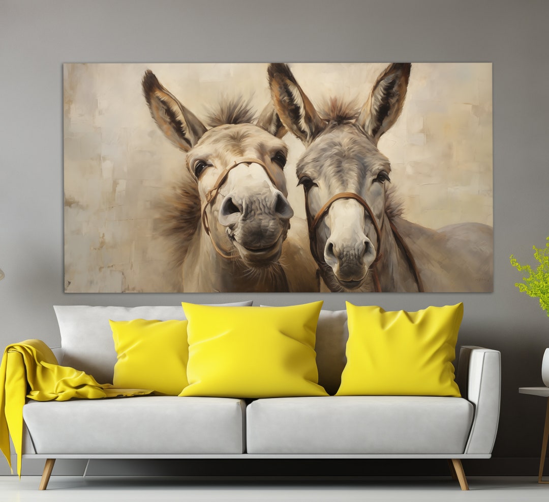 Cute Donkeys Canvas Print in a Painting Style, Neutral Colors Donkeys ...