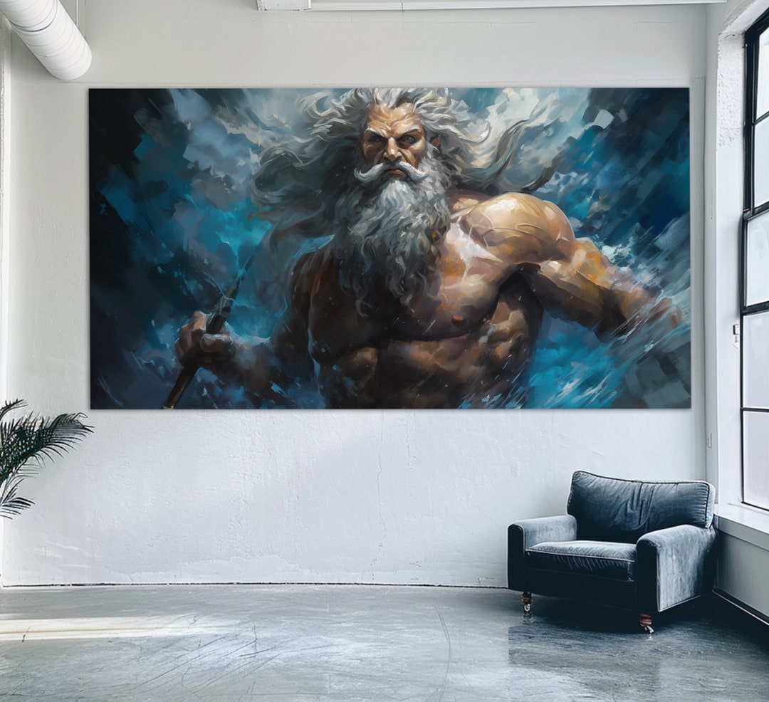 Poseidon Canvas Print in an Oil Painting Style, Ancient Greek Mythology ...