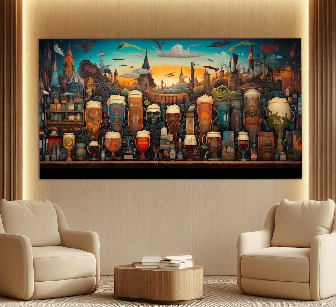 Abstract Beer Canvas Print in a Vintage Oil Painting Style, Beer Wall ...