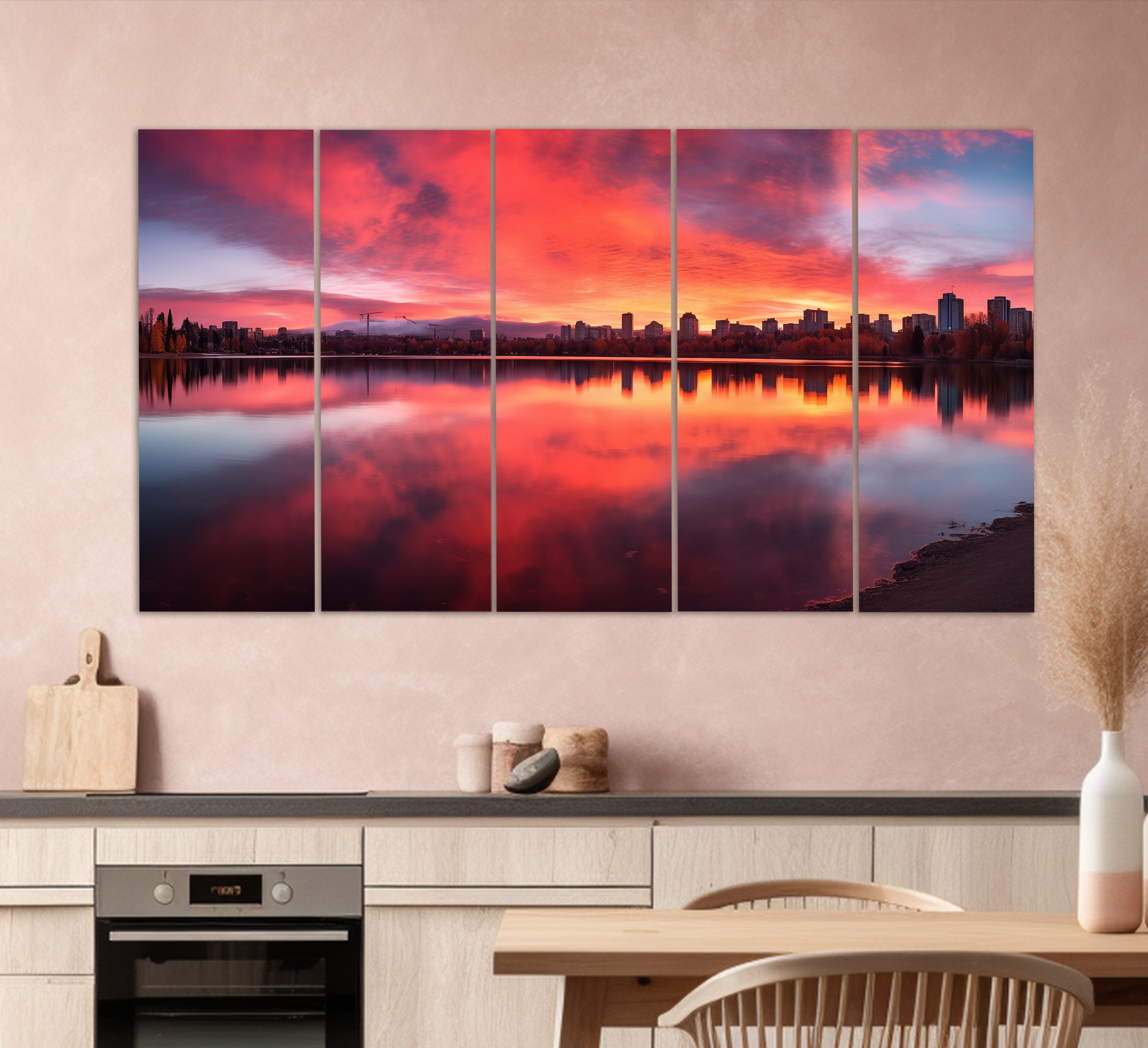 Abstract Calgary Sunset Canvas Print in a Vintage Oil Painting Style ...