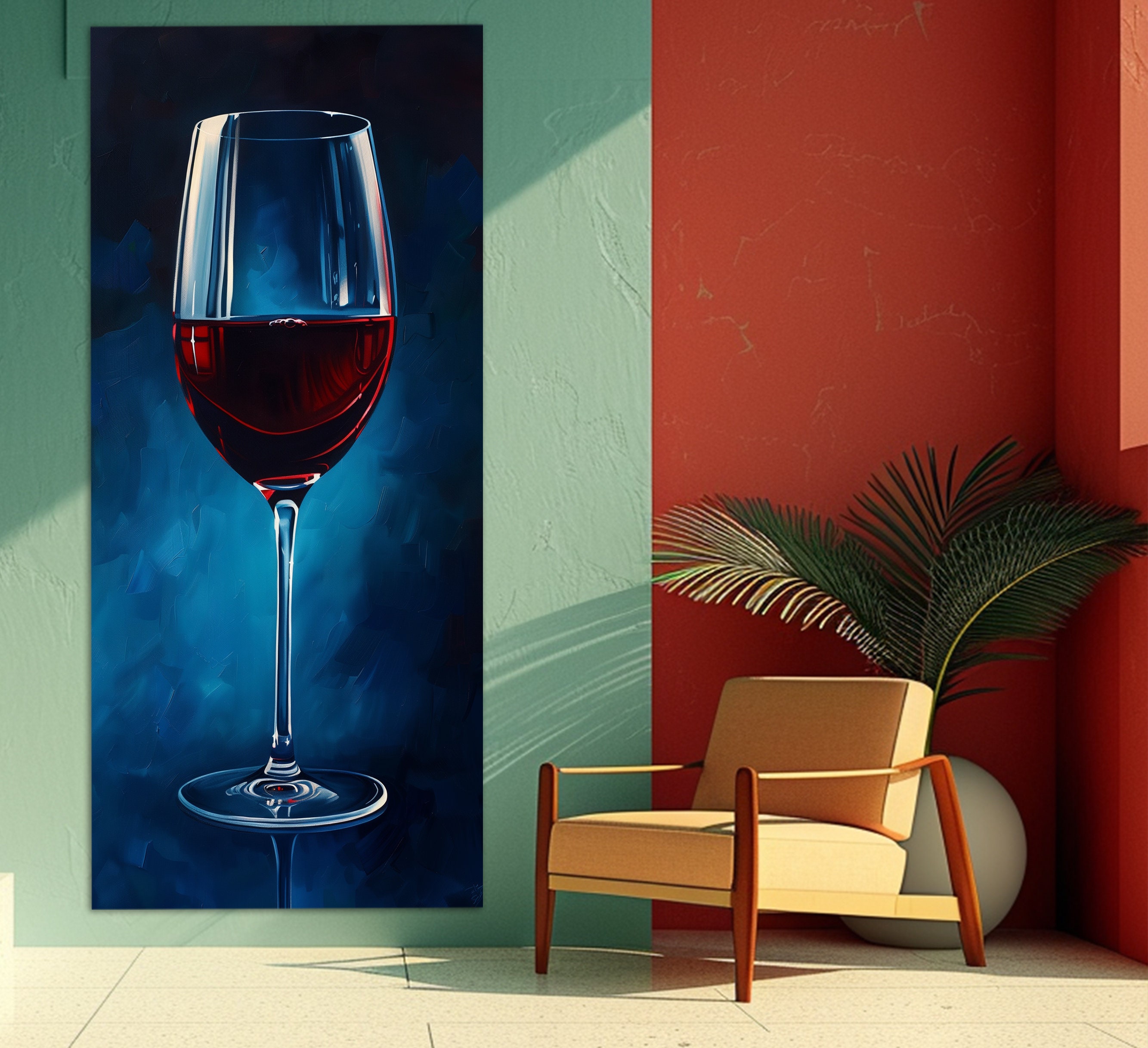 Glass of Wine Canvas Print, Glass of Wine Painting, Modern Kitchen Wall ...