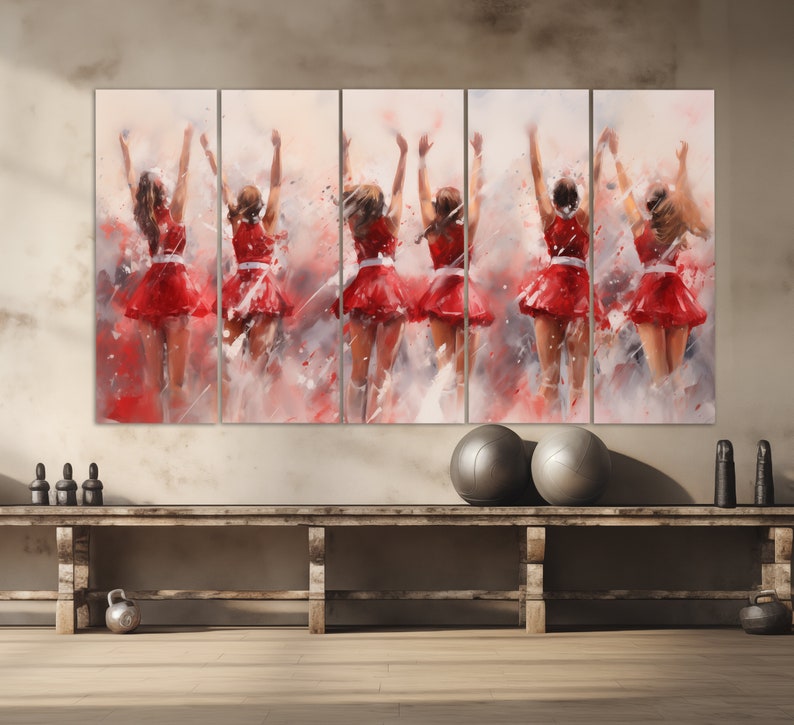 Cheerleaders Red Dresses Canvas Print in a Vintage Oil Painting Style ...