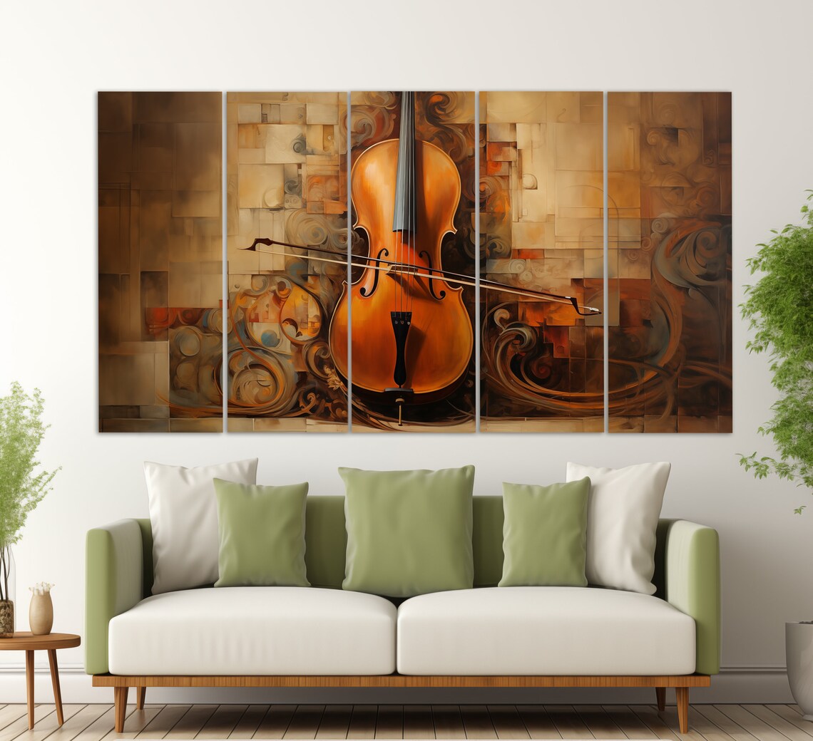 Abstract Cello Canvas Print in Retro Oil Painting Style, Cello Painting ...
