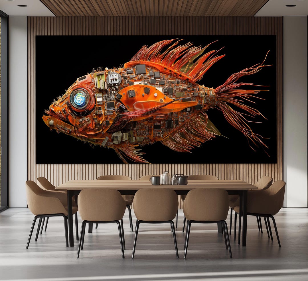 Abstract Robotic Fish Canvas Print, Microchip Wall Art, Electronics ...