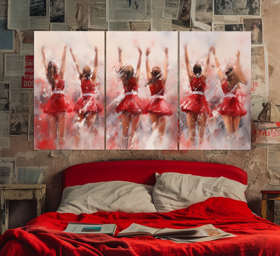 Cheerleaders Red Dresses Canvas Print in a Vintage Oil Painting Style ...