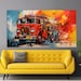 Abstract Firetruck Canvas Print in an Oil Painting Style, Firefighter ...