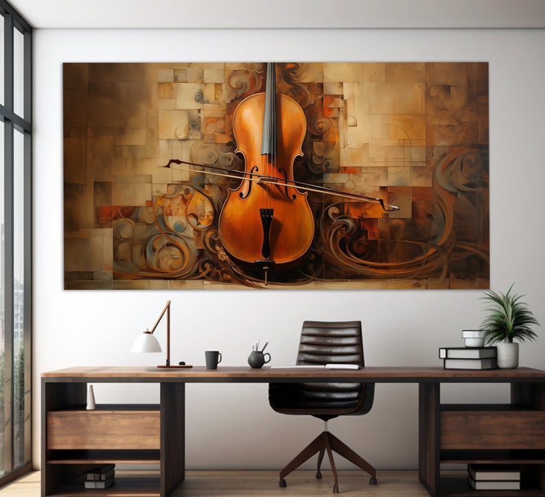 Abstract Cello Canvas Print in Retro Oil Painting Style, Cello Painting ...