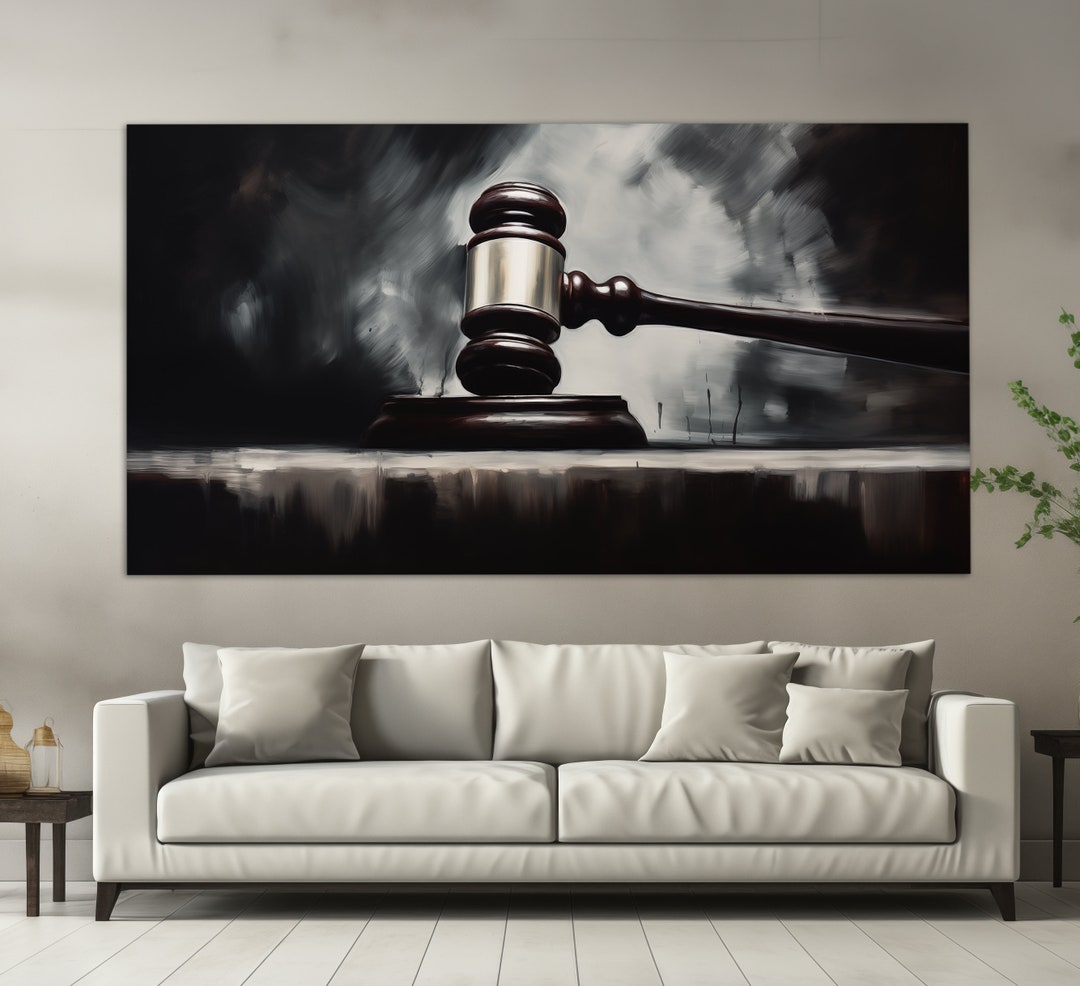 Justice Wall Art, Judge Hammer Canvas Print in a Vintage Oil Painting ...