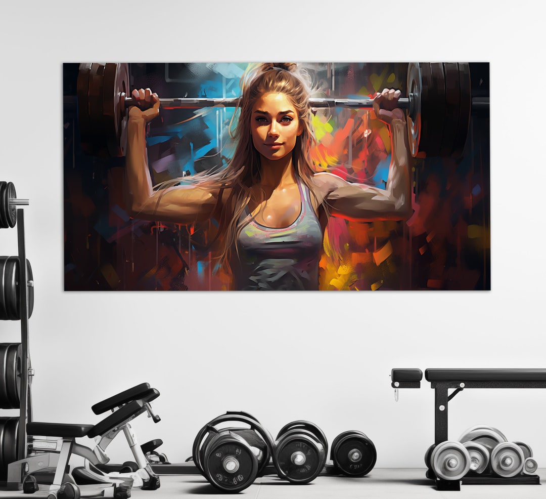 Woman Fitness Wall Art, Abstract Weightlifting Canvas Print in an Oil ...