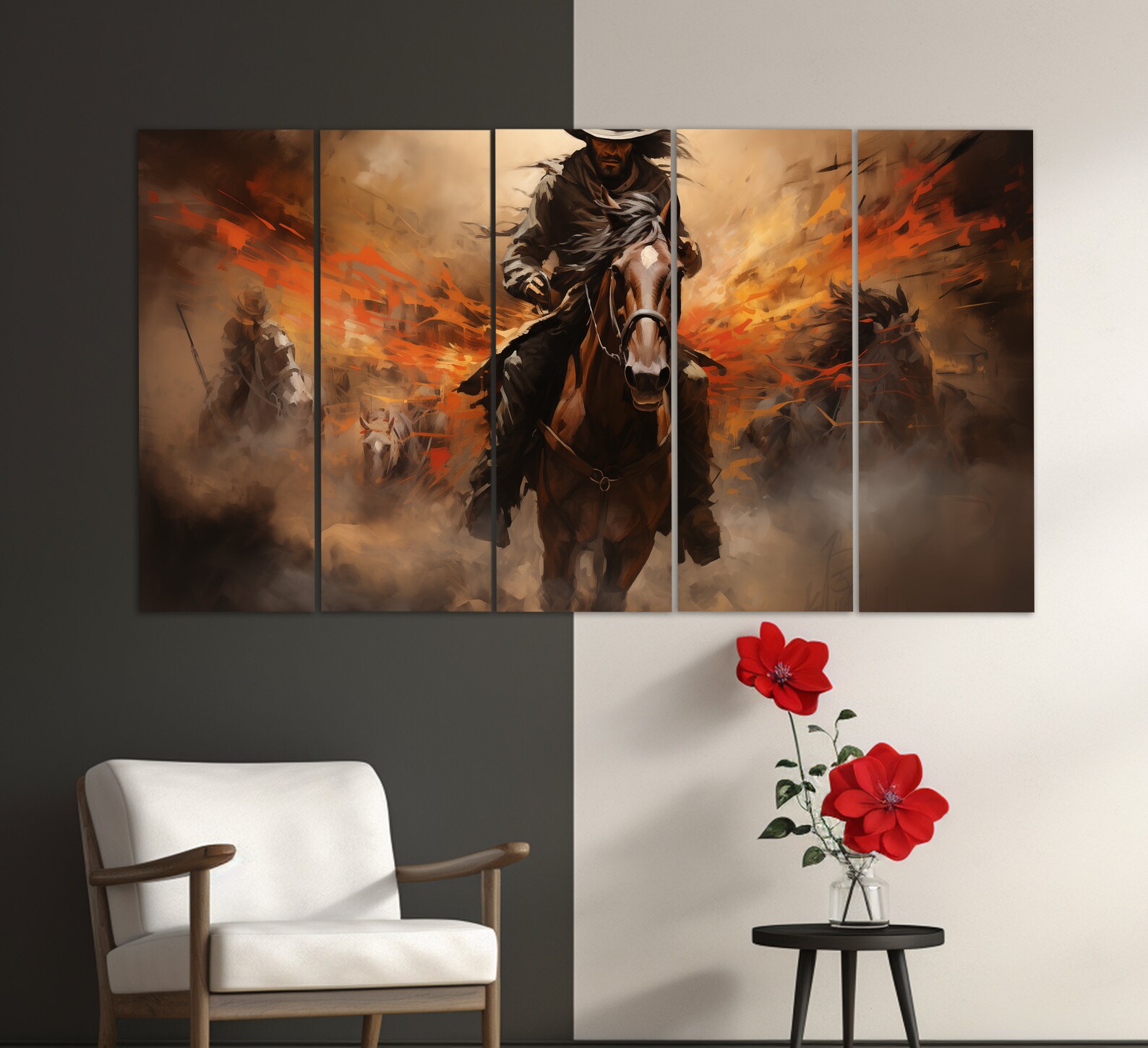 Wild West Rider Canvas Print in a Vintage Oil Painting Style, Western ...