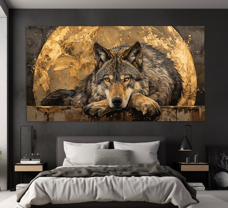 Wolf on Moon Background Abstract Canvas Print, First Nations Wall Art ...