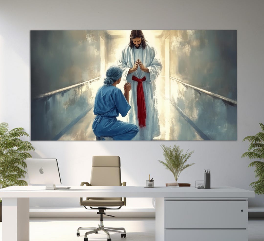 Hospital Wall Decor, Abstract Doctor and Jesus Christ Canvas Print in a ...