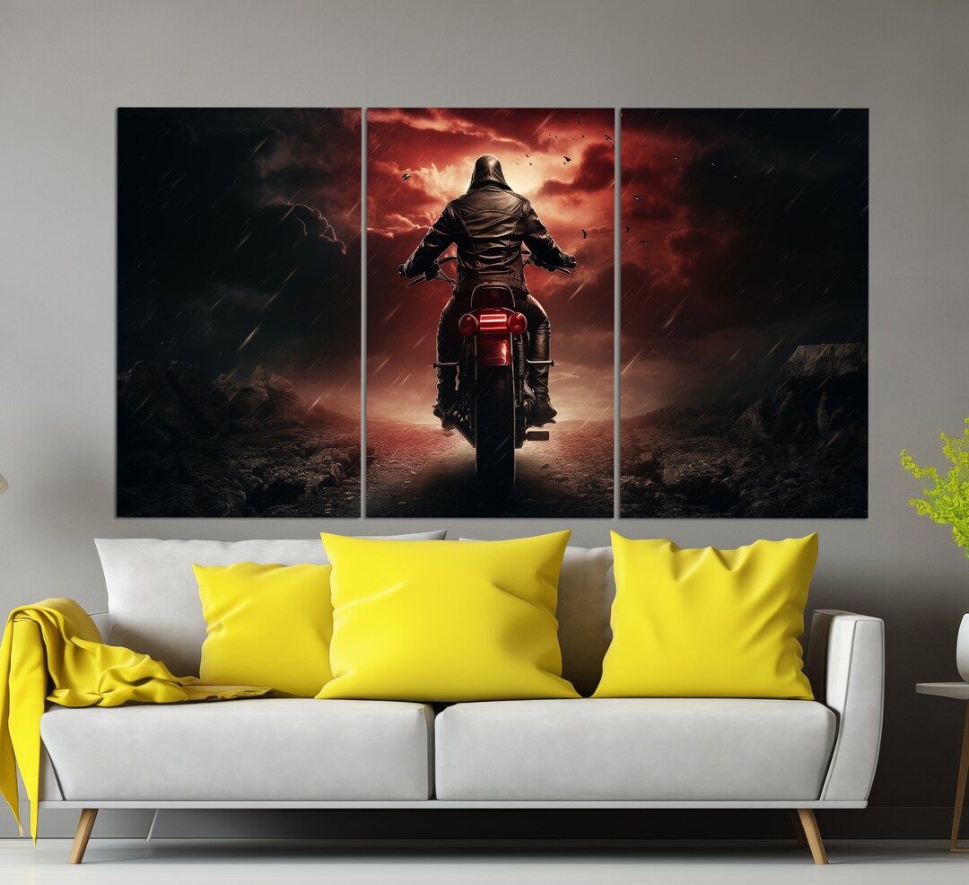 Abstract Biker on Rainy Road Canvas Print, Bikes Wall Art, Biker Gift ...