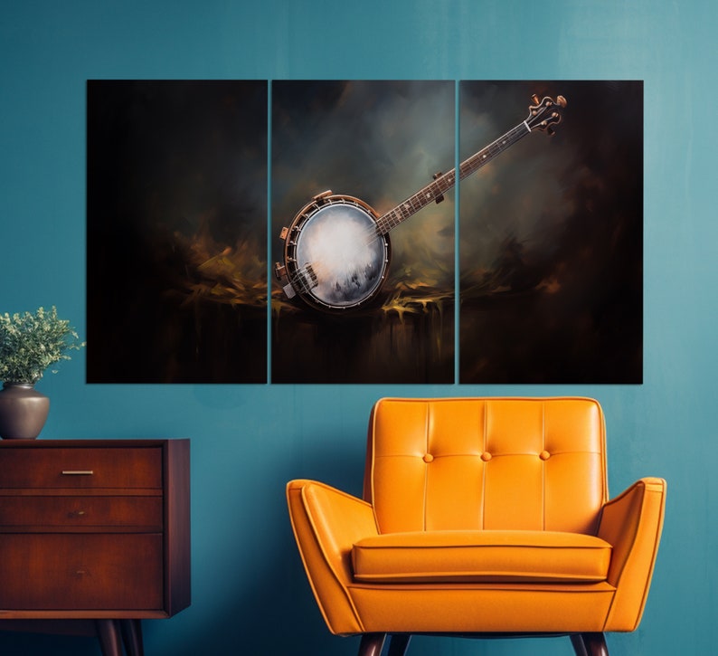 Abstract Banjo Canvas Print in Retro Oil Painting Style, Banjo Painting ...