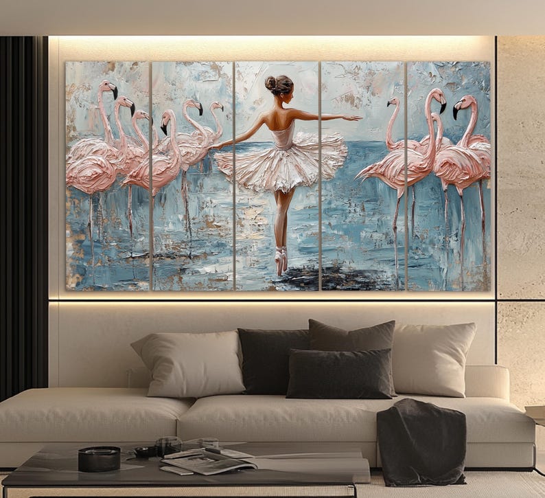 Abstract Ballet Wall Art, Ballerina With Flamingo Canvas Print in an ...