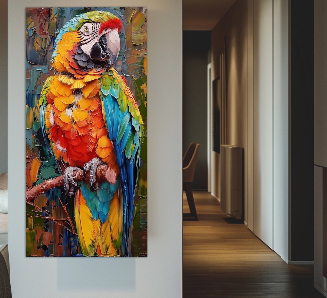 Colorful Parrot Canvas Print in a Vintage Oil Painting Style, Parrots ...