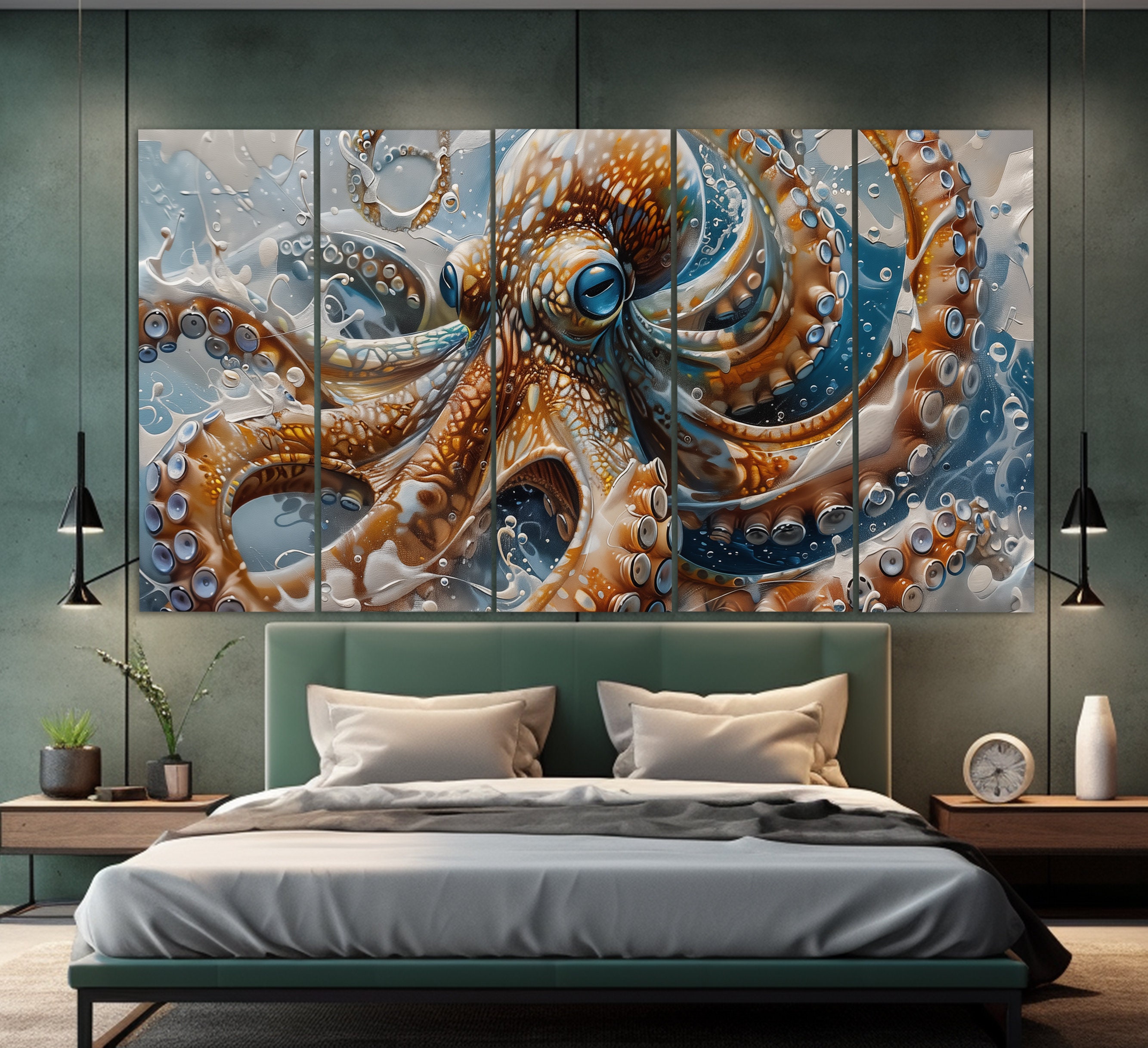 Abstract Octopus Canvas Print in an Oil Painting Style, Octopus Wall ...