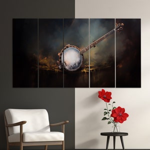 Abstract Banjo Canvas Print in Retro Oil Painting Style, Banjo Painting ...