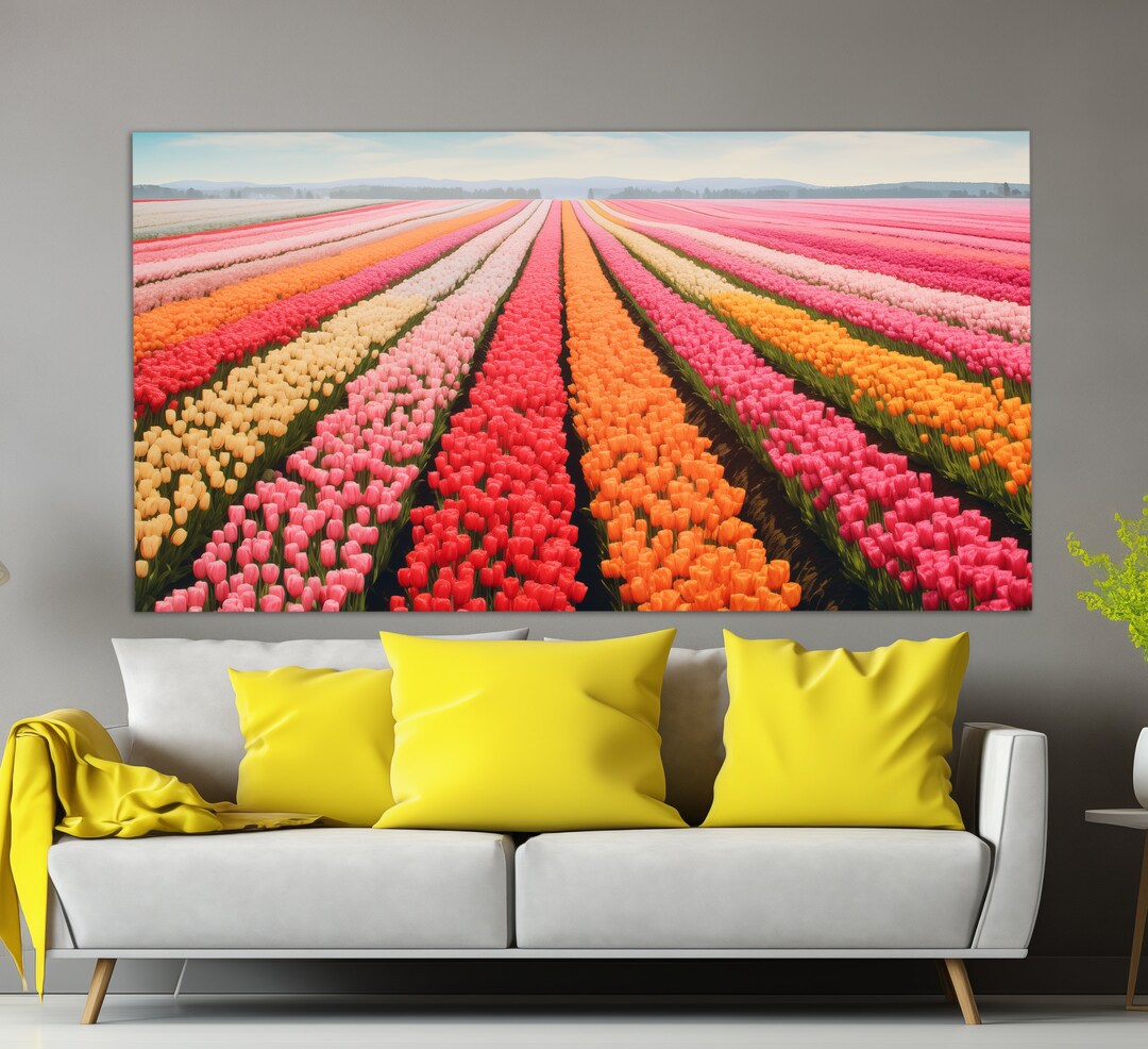 Colorful Tulip Flowers Field Canvas Print, Floral Wall Decor, Romantic ...