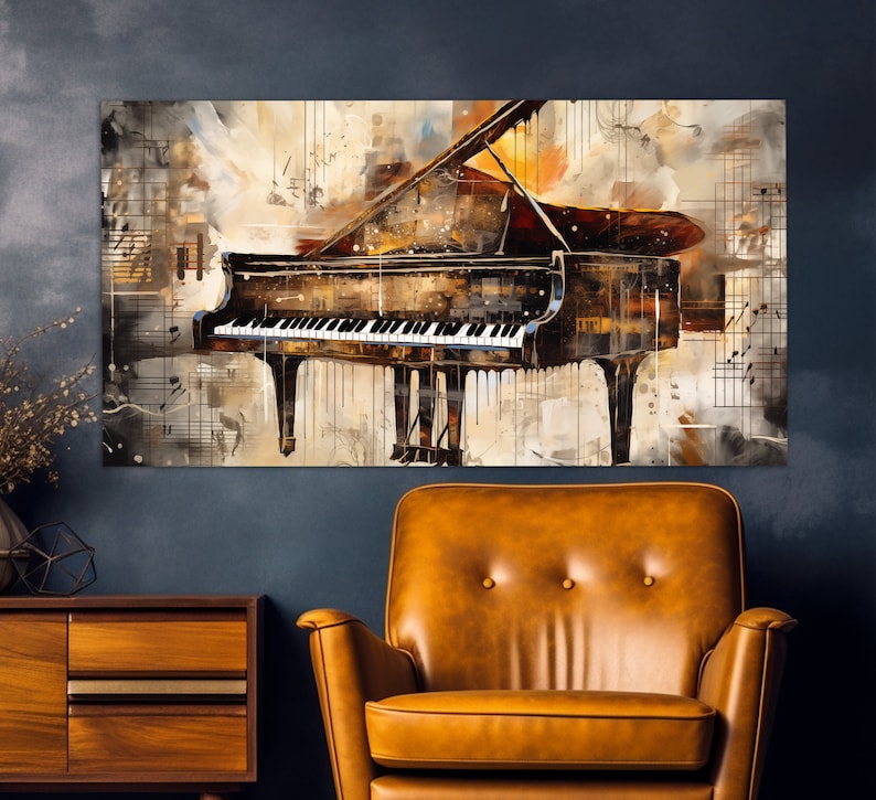Abstract Grand Piano Canvas Print in Retro Painting Style, Music Wall ...