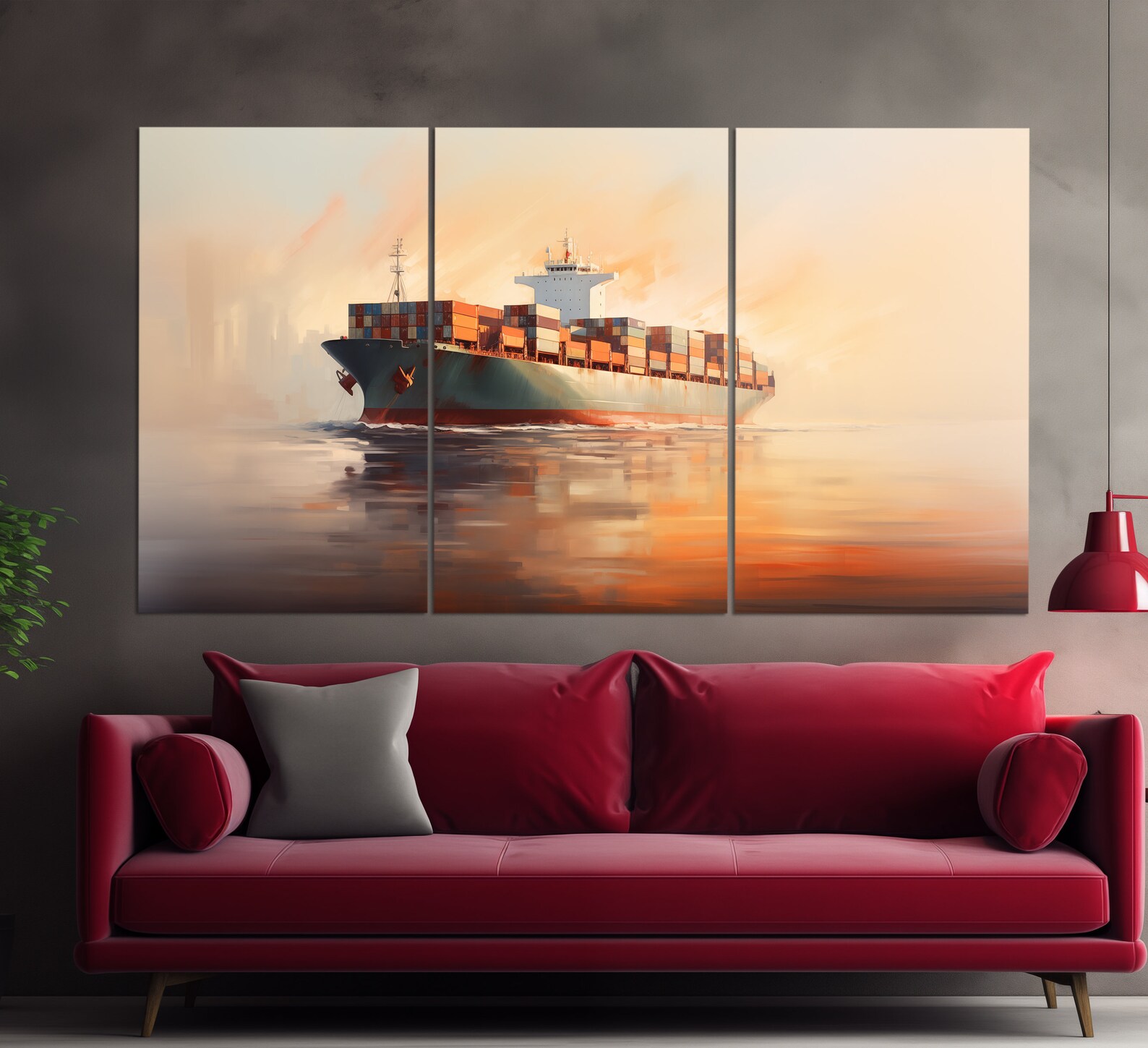 Container Ship Canvas Print in a Vintage Oil Painting Style, Cargo Ship ...