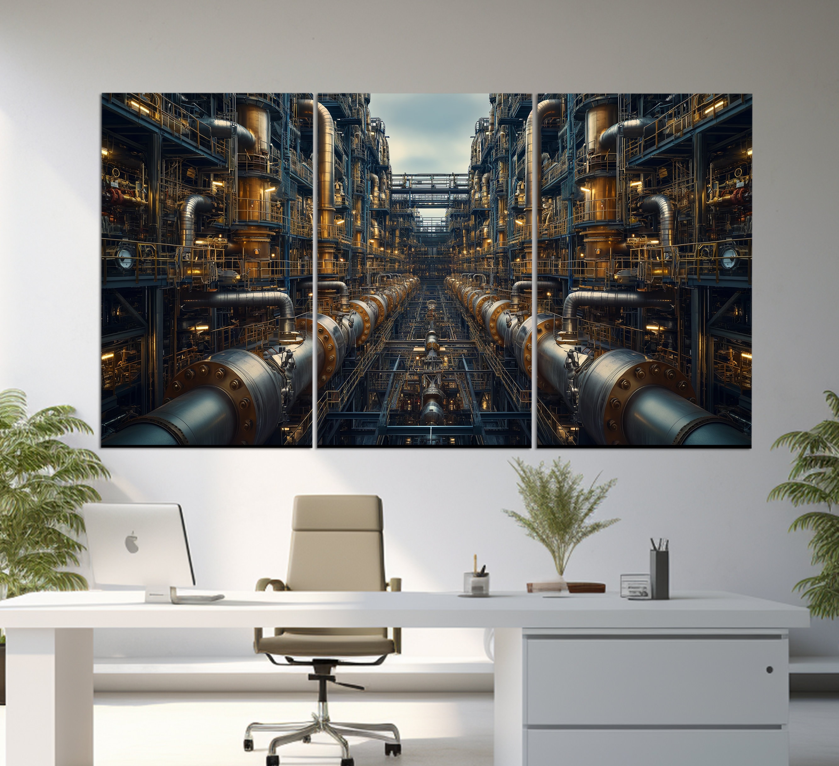Industrial Wall Decor, Abstract Factory Canvas Print, Large Plant ...